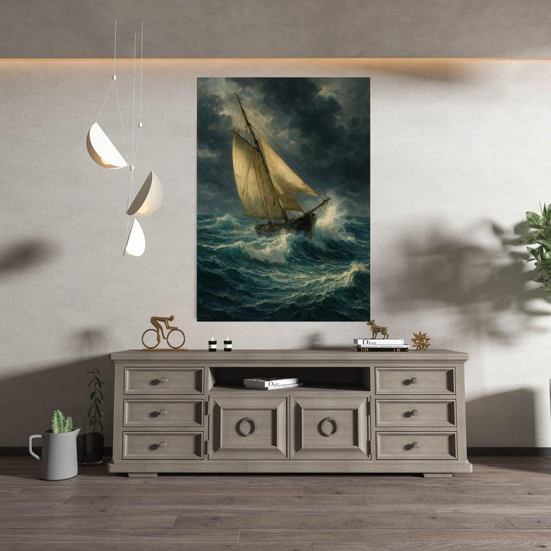 Nautical Canvas Print – Vintage Sailboat Wall Decor – Ocean Storm Wall ...