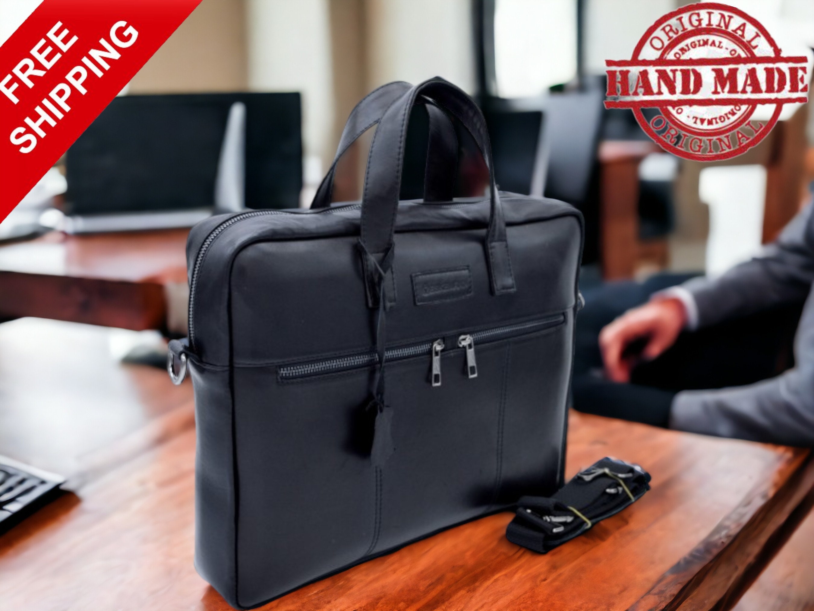 Customizable Men's Leather Briefcase, Sophisticated Business Satchel ...