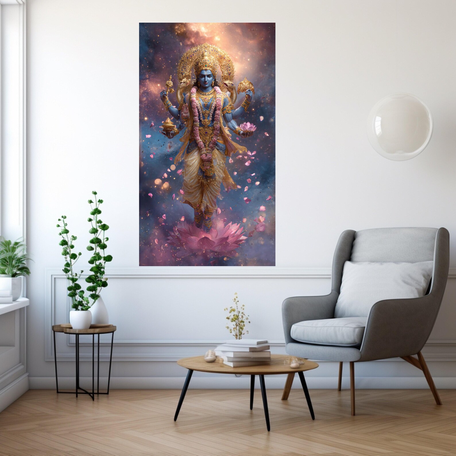 Divine Lord Vishnu Canvas Wall Art, Hindu God Decor, Spiritual ...