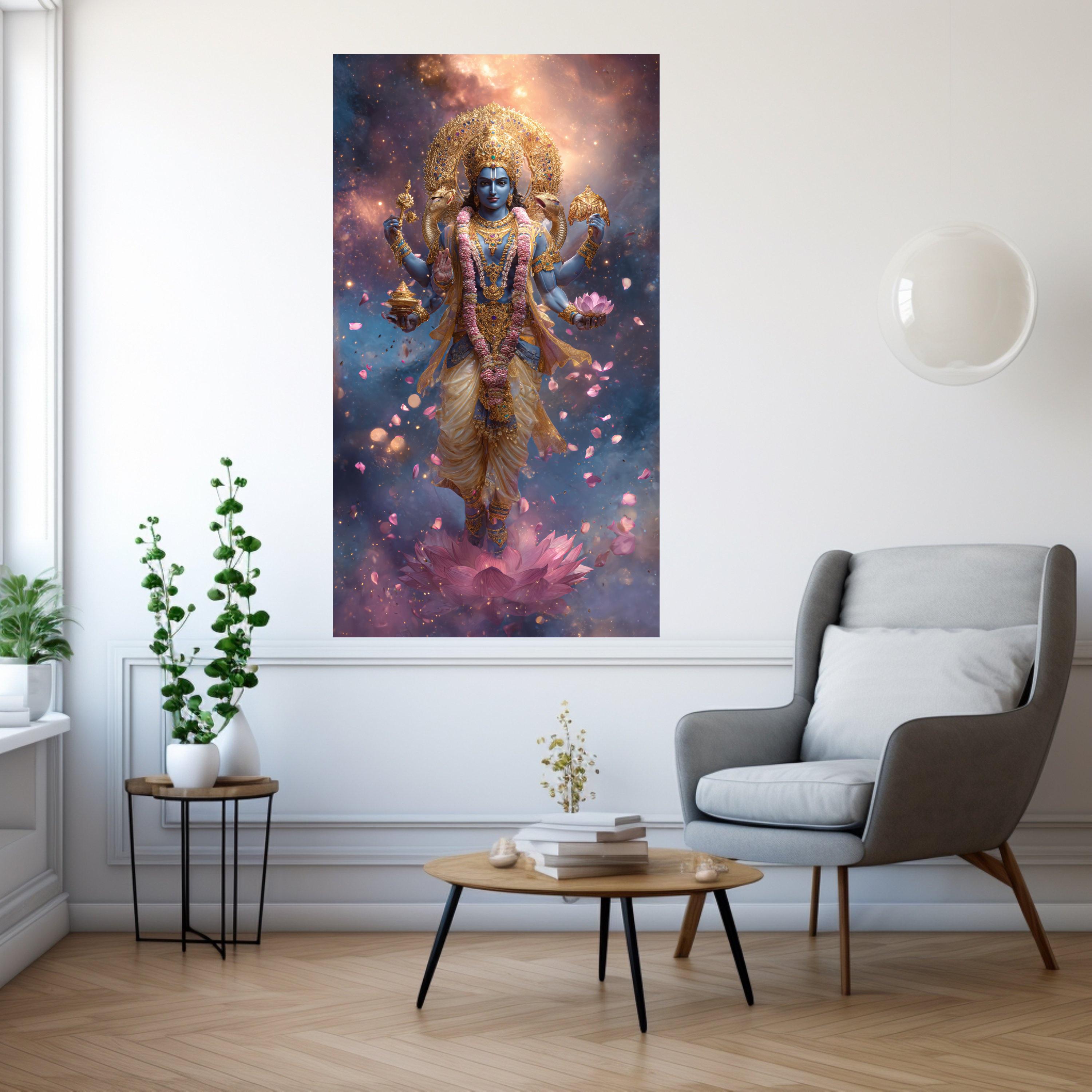 Divine Lord Vishnu Canvas Wall Art, Hindu God Decor, Spiritual ...