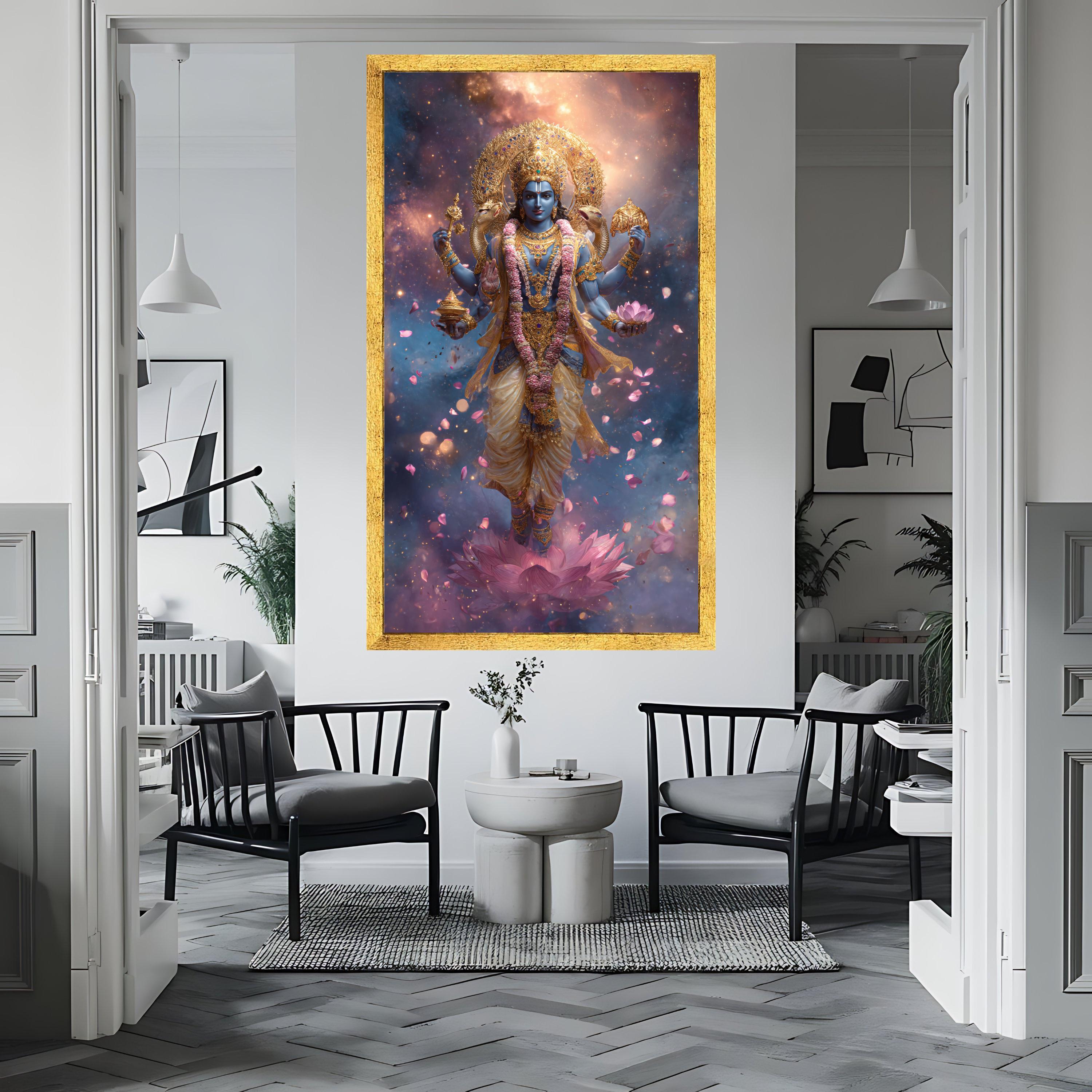 Divine Lord Vishnu Canvas Wall Art, Hindu God Decor, Spiritual ...