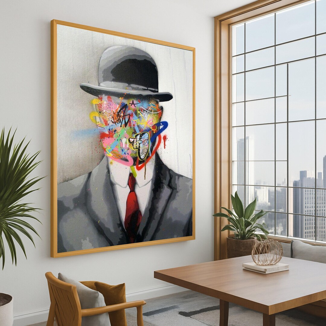 Abstract Graffiti Face Canvas, Surreal Man in Bowler Hat Wall Art ...