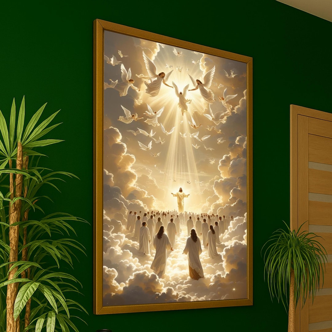 Heavenly Ascension Scene, Angelic Gathering Canvas, Spiritual Religious ...