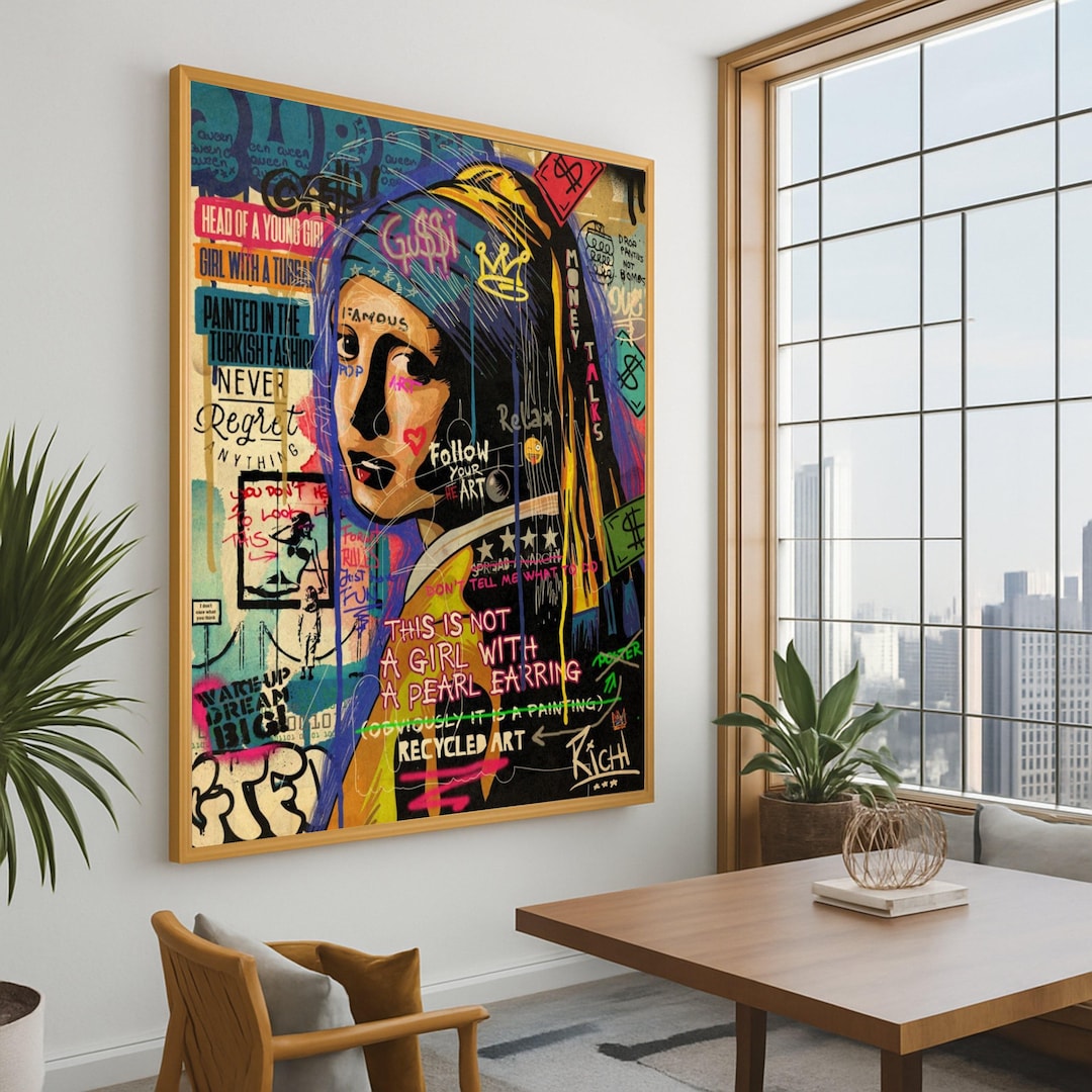 Girl With the Pearl Earring Graffiti Canvas Print – Urban Wall Decor ...