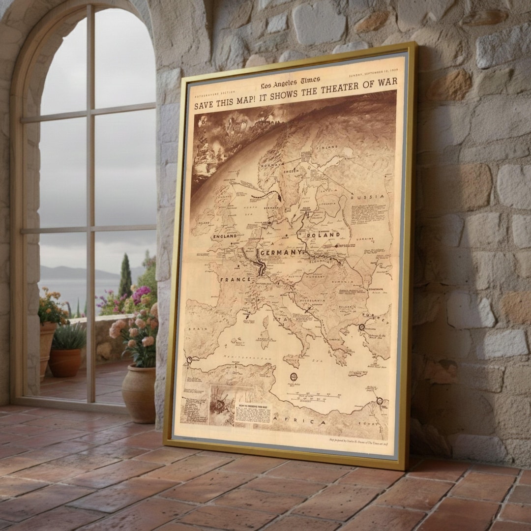Vintage World Map Canvas, 1939 War Theater Historical Wall Art ...
