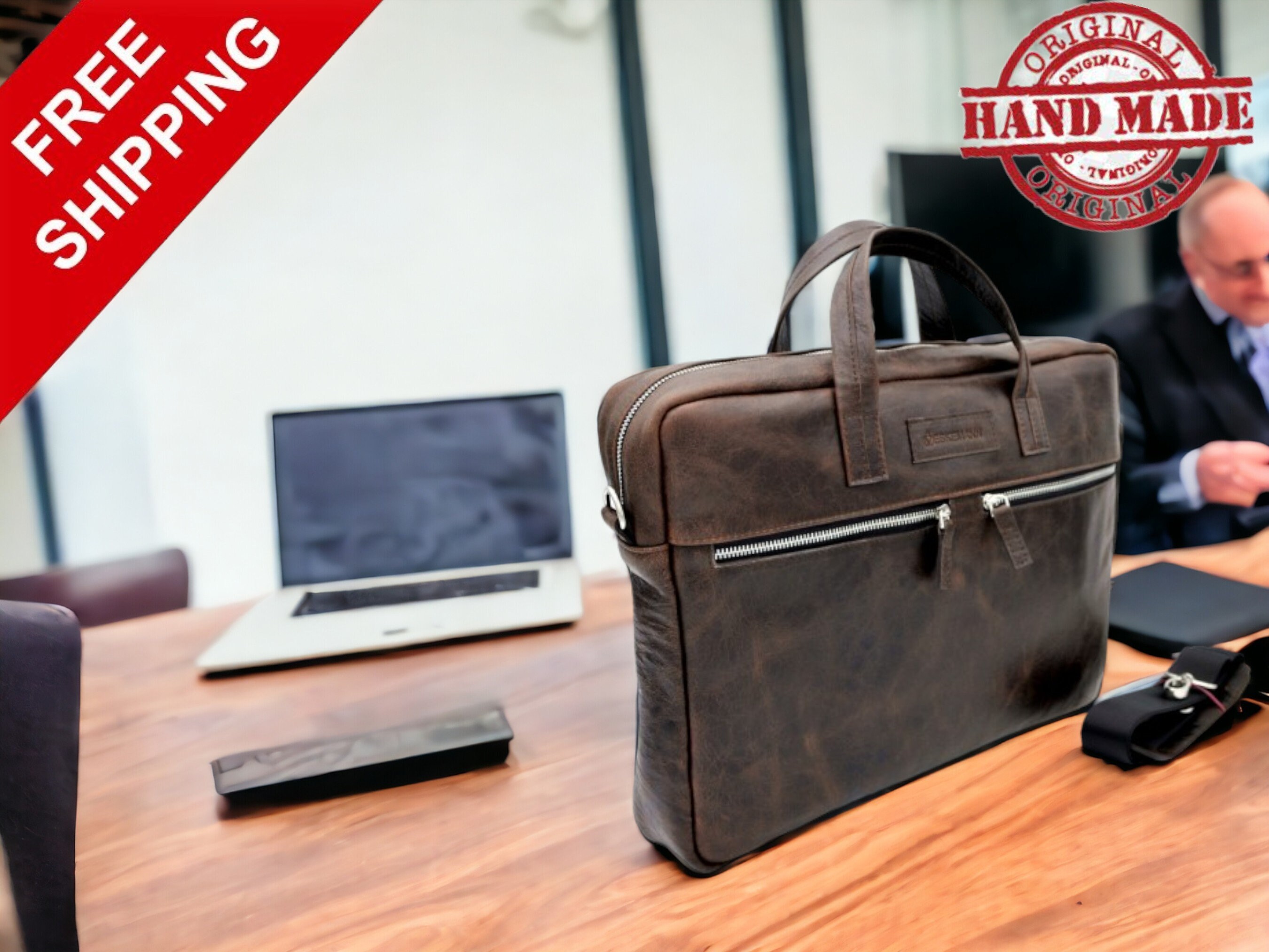 Customizable Men's Leather Briefcase, Sophisticated Business Satchel ...
