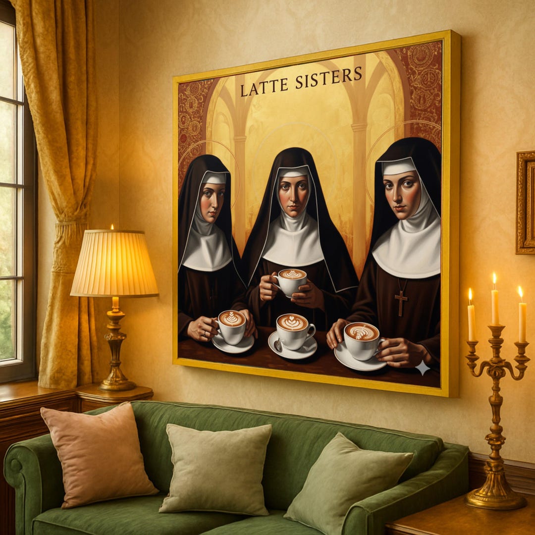 Latte Sisters Canvas Print – Coffee Wall Decoration, Quirky Wall Art ...