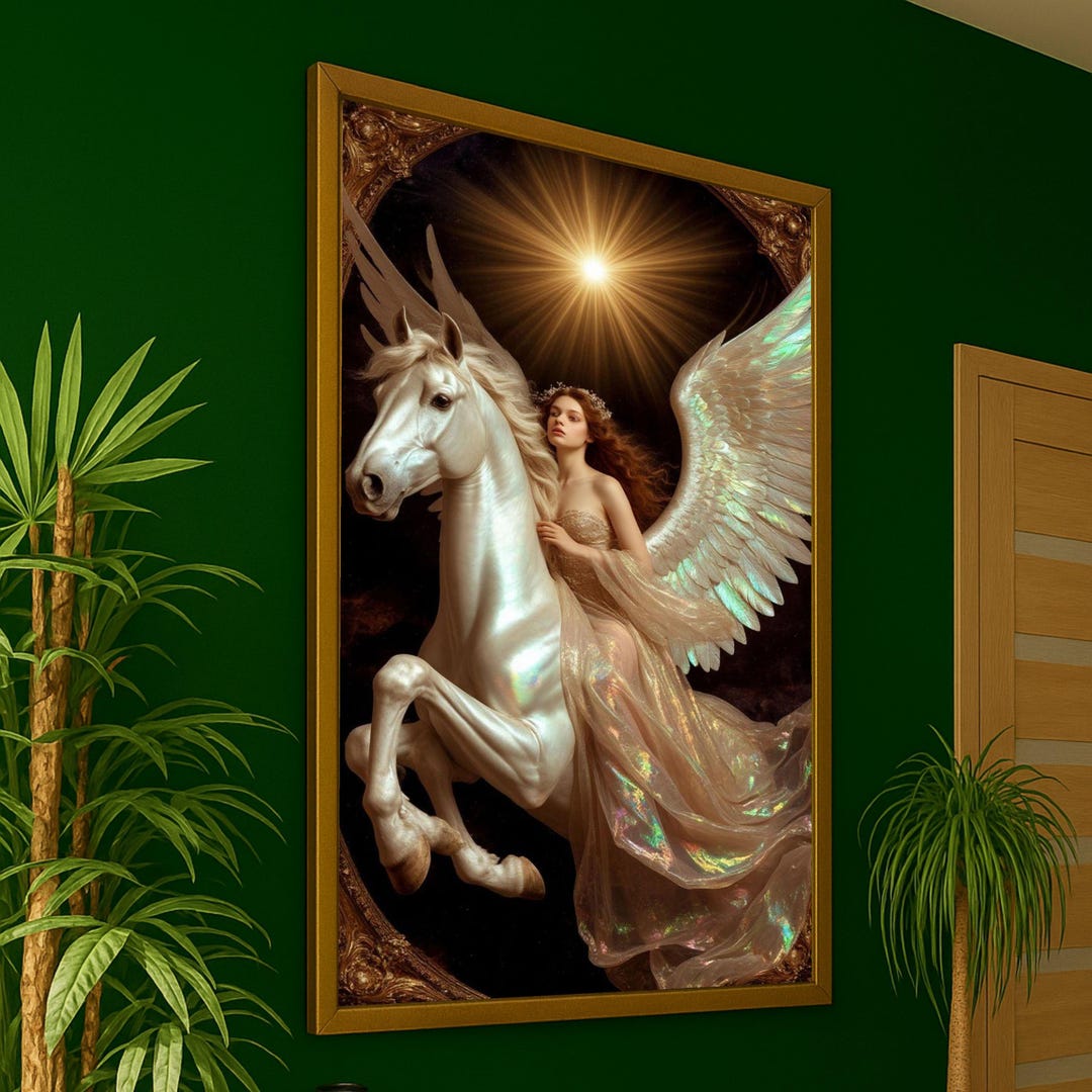 Ethereal Angel and Pegasus Canvas Print – Fantasy Wall Decor, Elegant ...