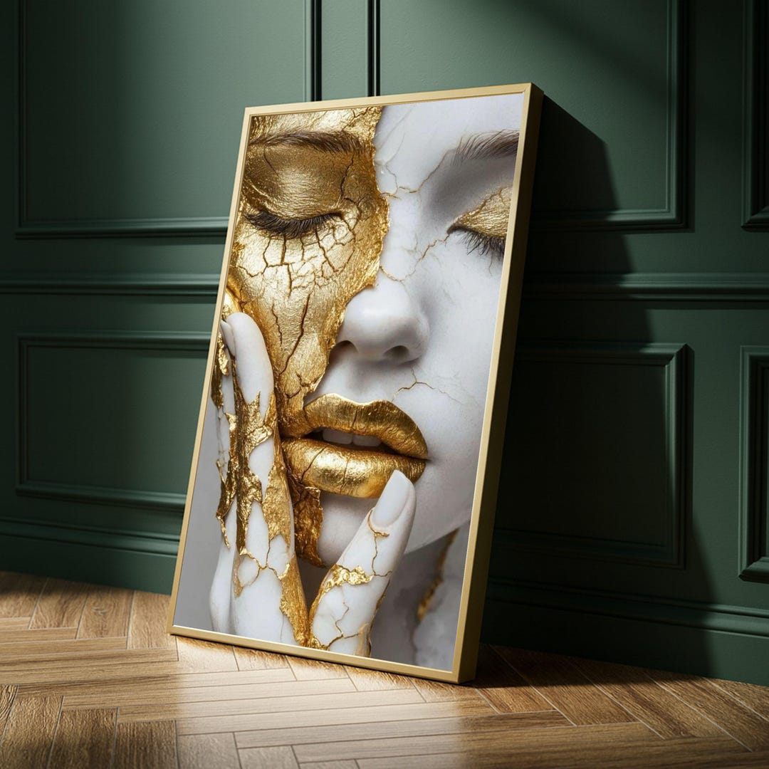 Gold Cracked Face Canvas Print – Luxury Modern Wall Art – Abstract ...