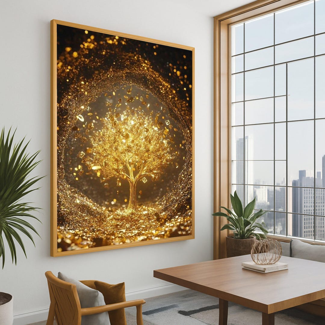 Golden Tree Canvas Wall Art, Wealth Symbol Decor, Luxury Finance Canvas ...