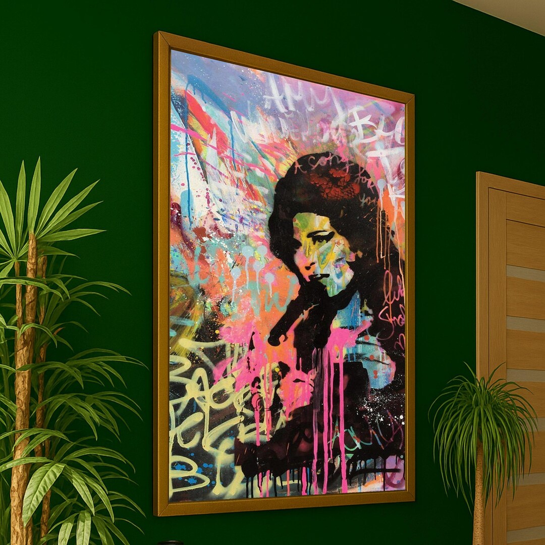 Vibrant Graffiti Amy Winehouse Portrait Canvas Wall Art Print, Street ...