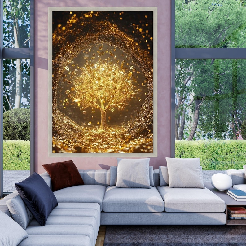 Golden Tree Canvas Wall Art, Wealth Symbol Decor, Luxury Finance Canvas ...