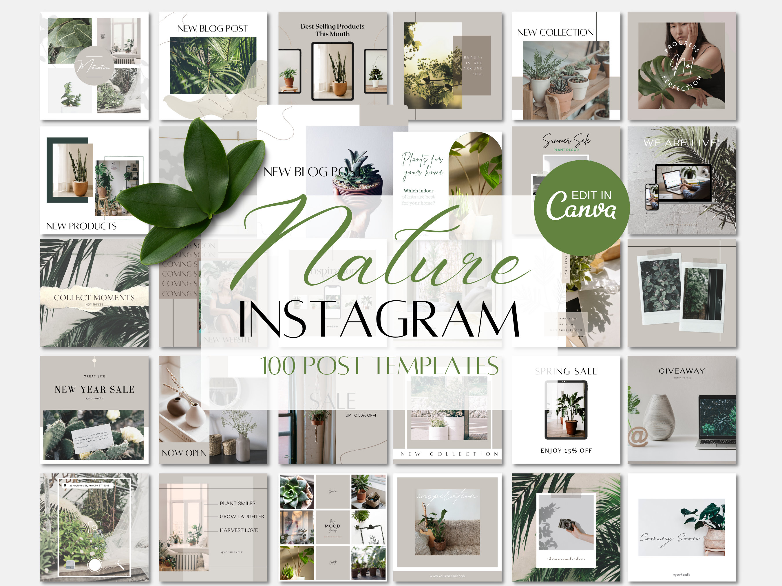 100 Instagram Post Templates | Green Nature/plants/leaf | Canva ...