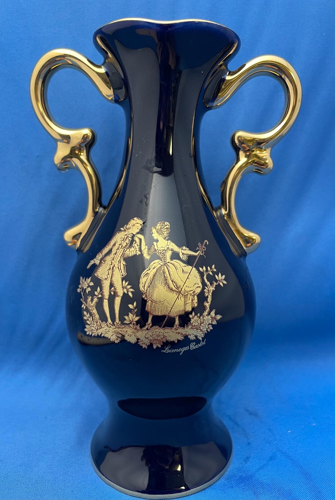 Limoges Castel Blue and Gold Vase France - Etsy