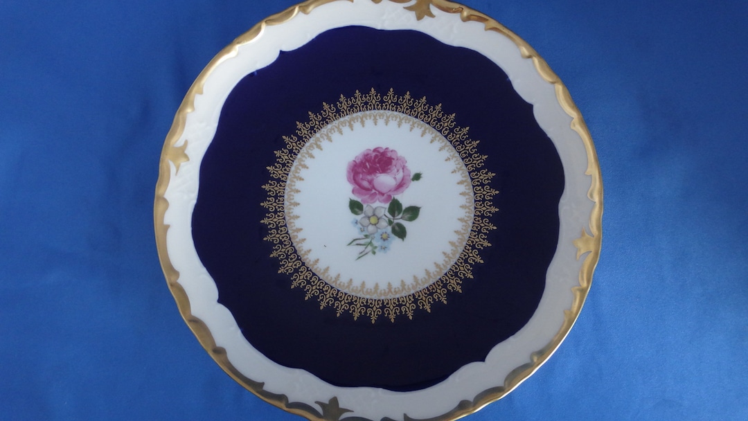 Echt Kobalt Rose Fine China Plate - Etsy