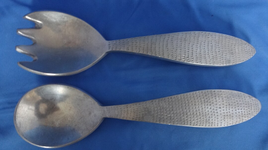 Dansk Mid Century Cast Aluminum Large Salad Spoon and Fork Made in ...