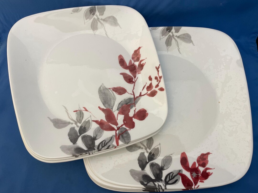 Corelle Kyoto Leaves Red Square Plates - Etsy