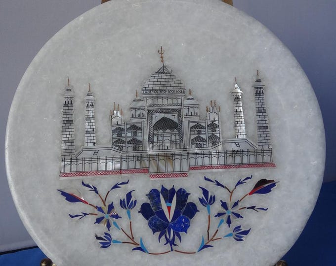 Marble 8 Inch Taj Mahal Design Inlay Decorative Display Plate - Etsy