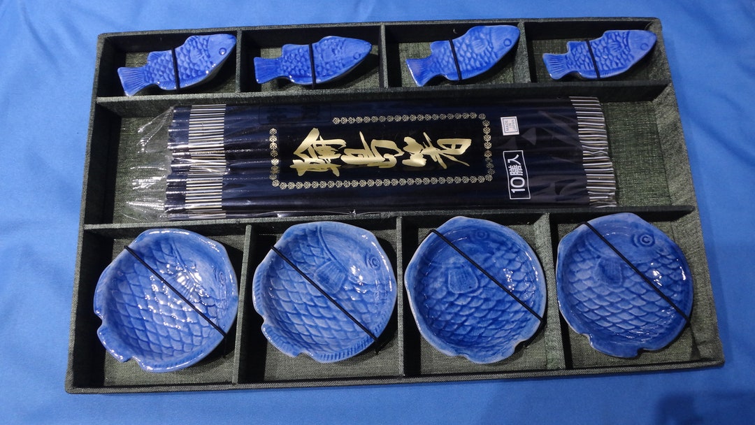 Japanese Style Ceramic Sushi Dishes Set for 4 - Etsy