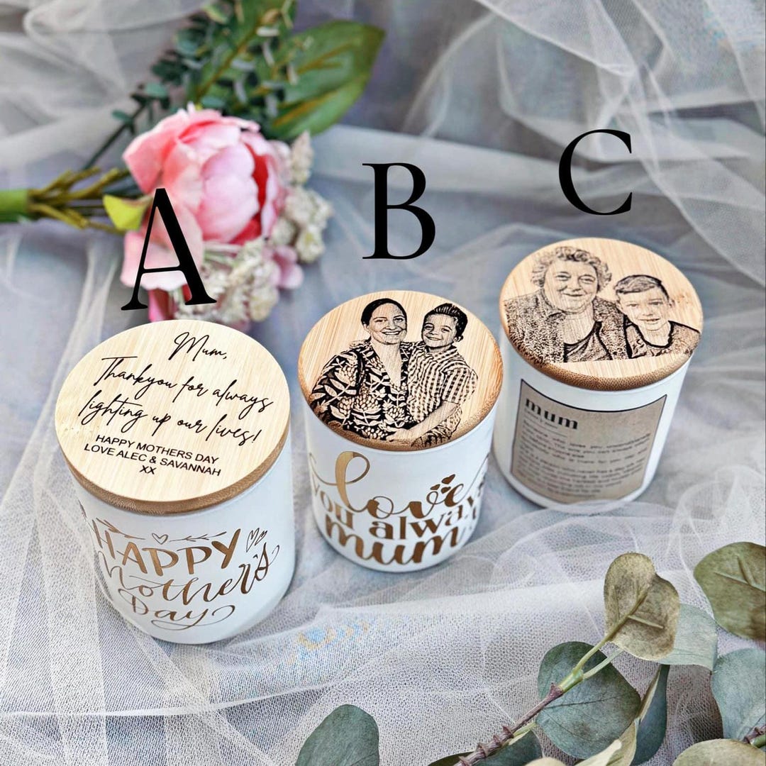 Personalized Photo Candle, Wood Engraved Lid, Mother's Day Gift - Etsy
