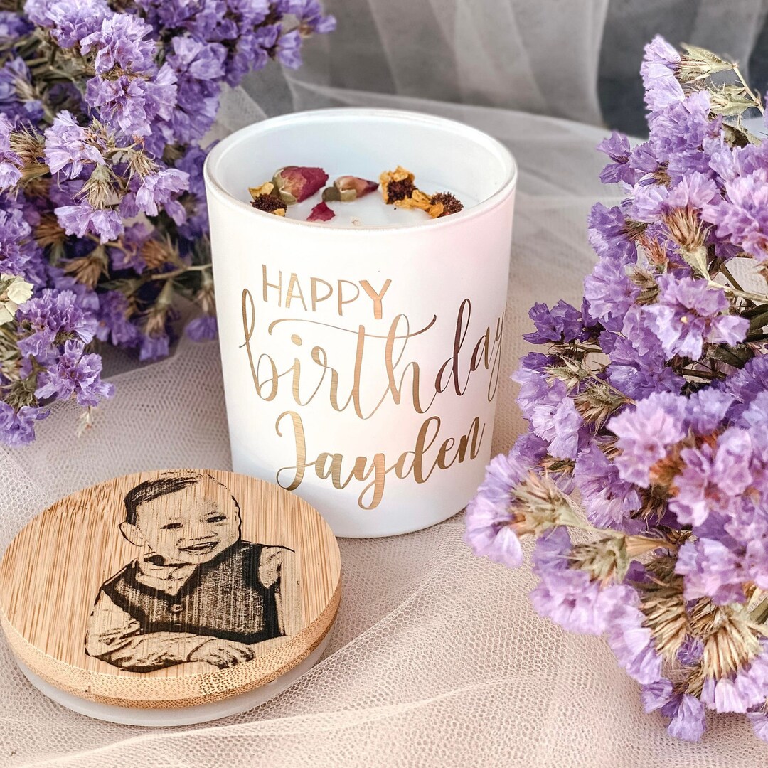 Personalized Handmade Birthday Gift Candle With Engraved Picture ...
