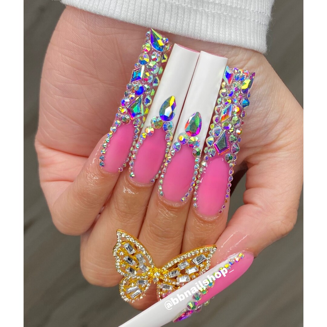 Pink & White French and Bling Set - Etsy