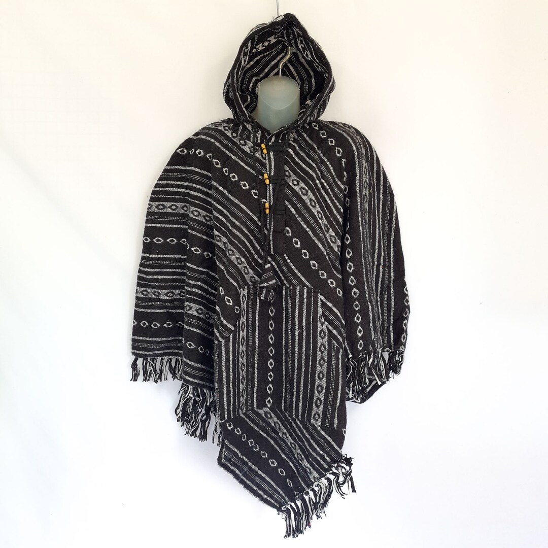 Black Poncho Festival Hippie Colourful Boho Mexican Hippy Baja Outdoor ...