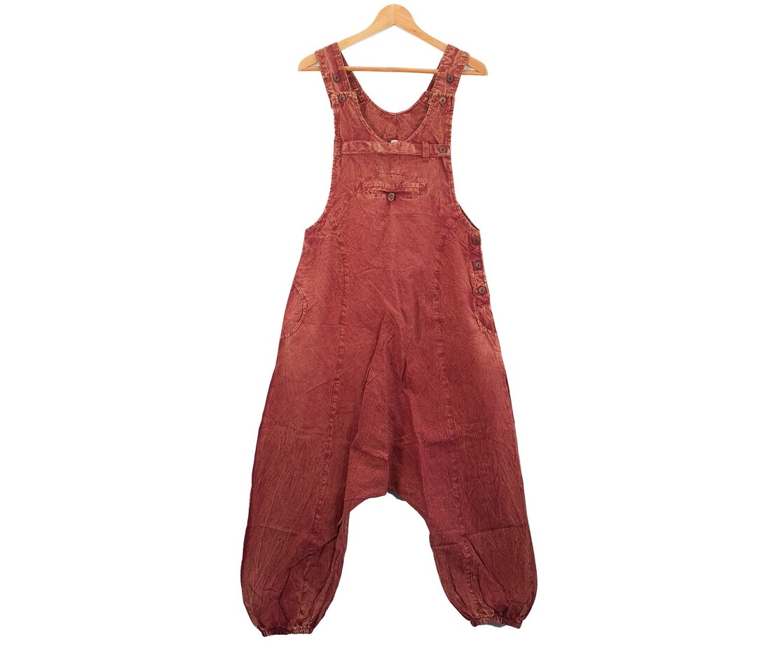 Overalls Handmade Boho Red Maroon Stonewashed Festival Dungarees Hippie ...
