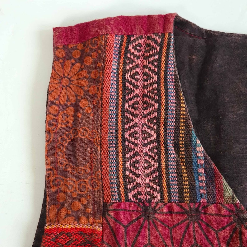 Mens Red Vest Patch Hippie Boho Festival Washed Handmade Ethnic ...