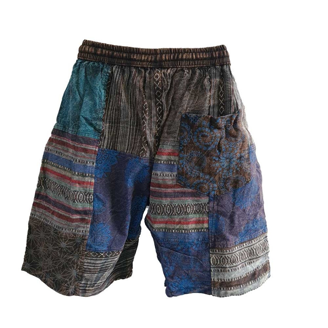 Mens Green Patchwork Shorts Handmade Thick Cotton Hippie Boho | Etsy