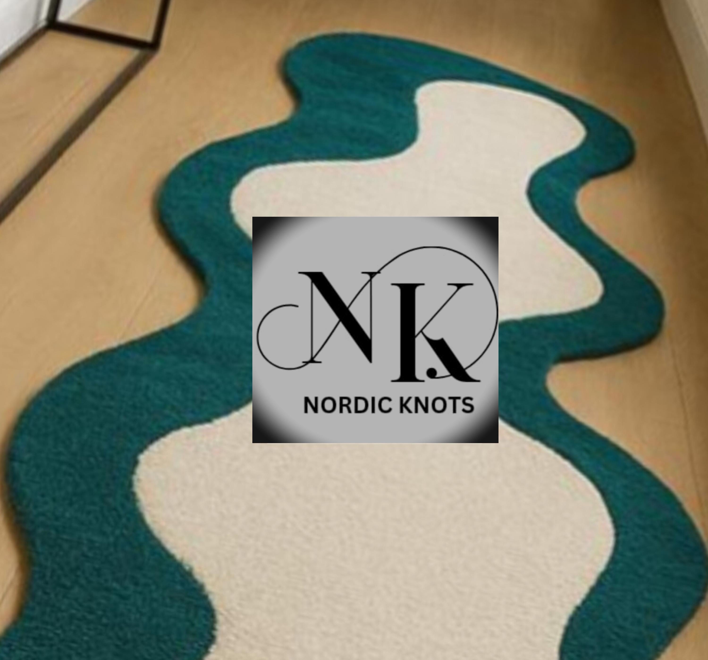 Wavy Hallway Runner Rug-modern Abstract Ripple Design in Deep Teal and ...