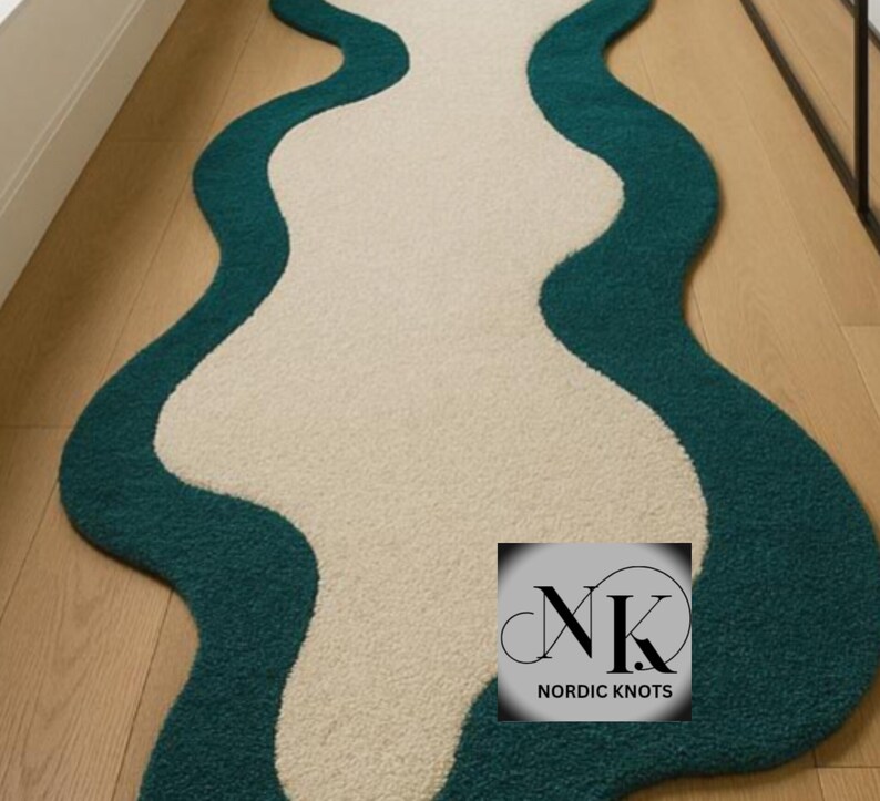 Wavy Hallway Runner Rug-modern Abstract Ripple Design in Deep Teal and ...