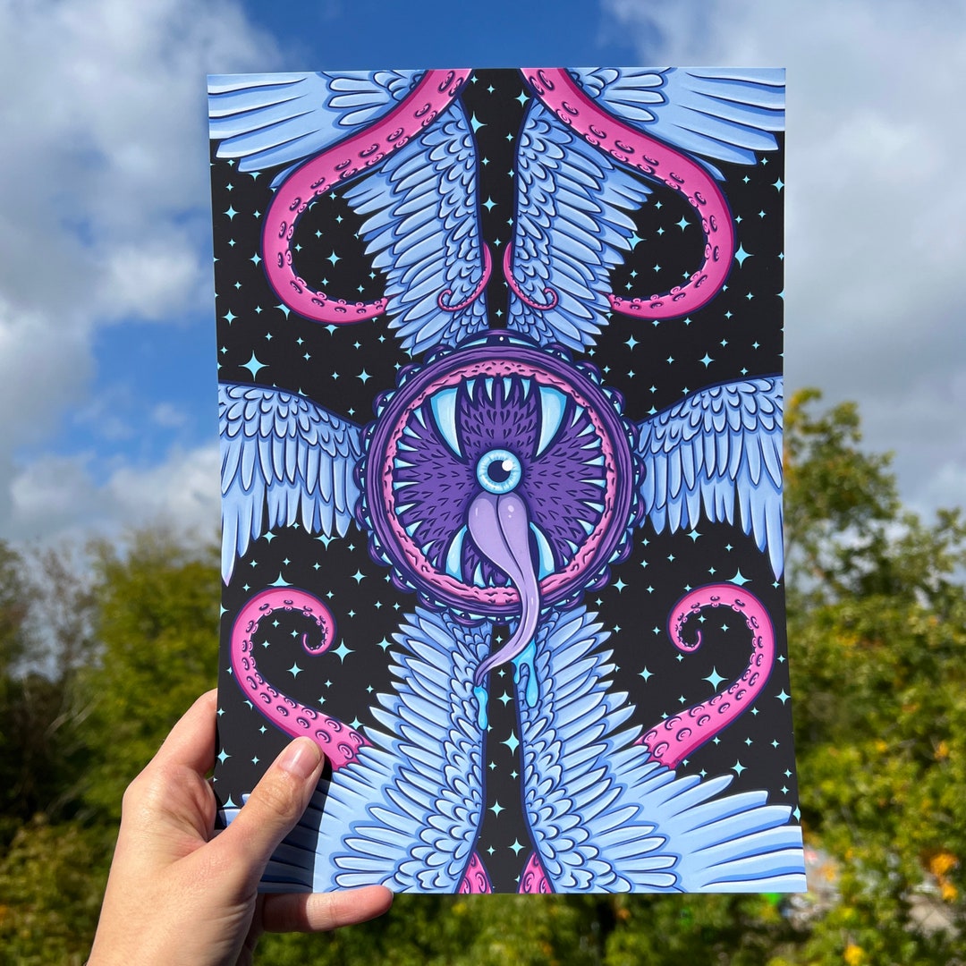 Biblical Angel Seraphim Art Print Trippy Poster Weird Art - Etsy