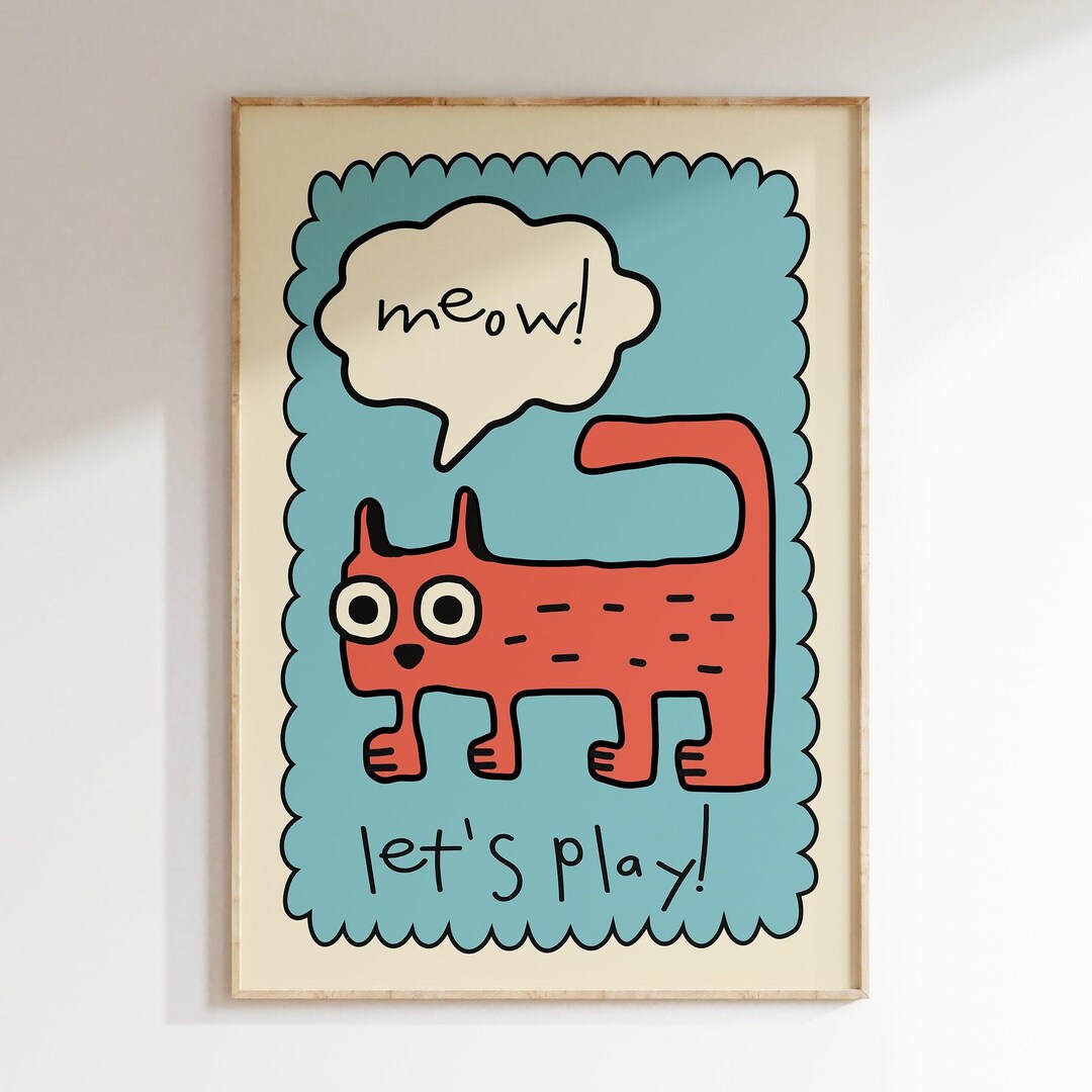 Meow Poster Kids Wall Art, Colorful Kids Room Poster, Fun and Playful ...