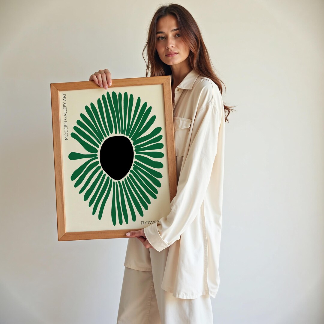 Modern Floral Wall Art: Green Flower Poster, Home Decor - Etsy