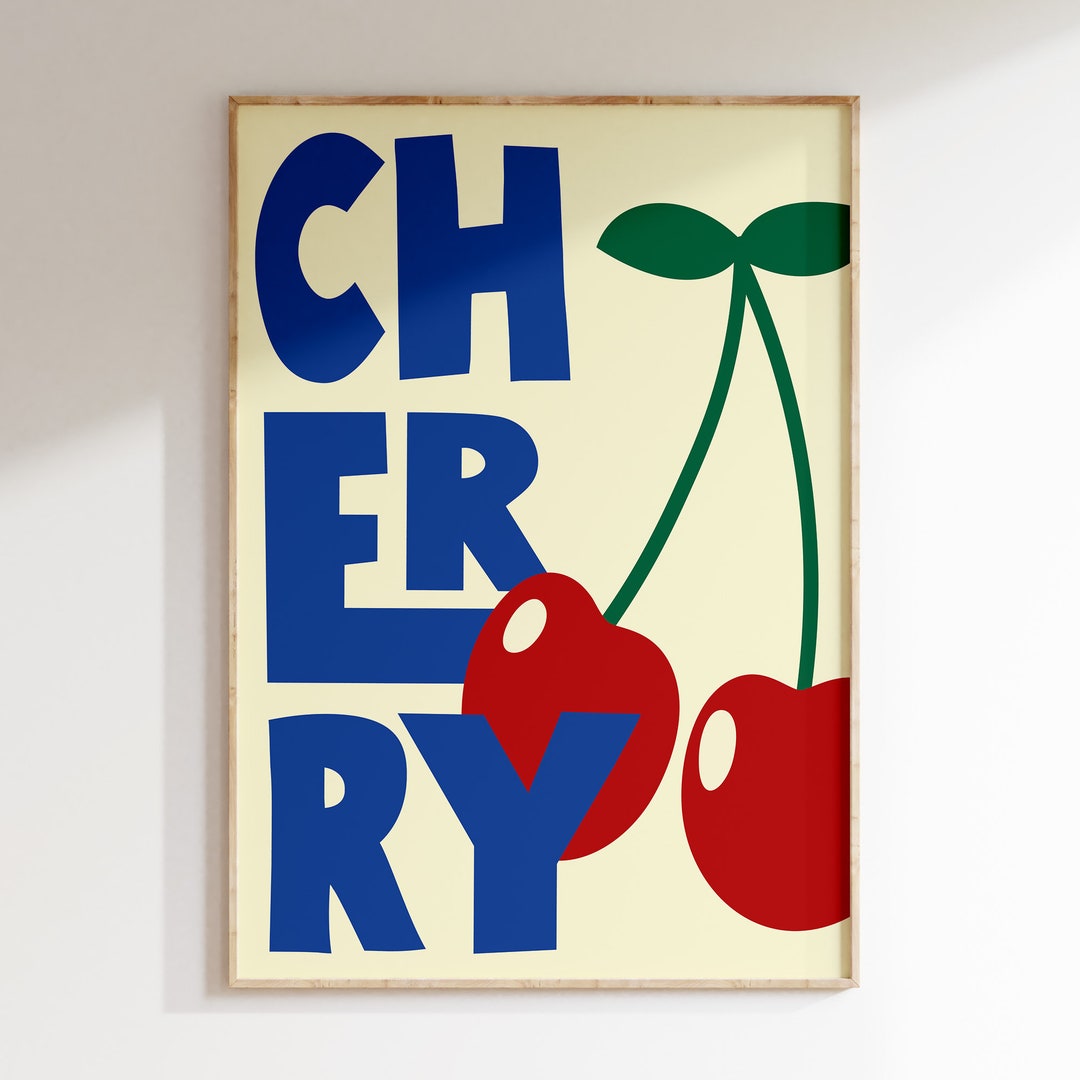 Cherry Fruit Poster, Cherry Wall Deco, Modern Kitchen Print, Kitchen ...