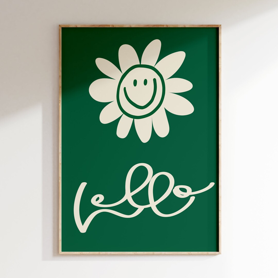 Hello Poster, Happy Face Wall Art Poster, Kids Room Poster, Colorful ...