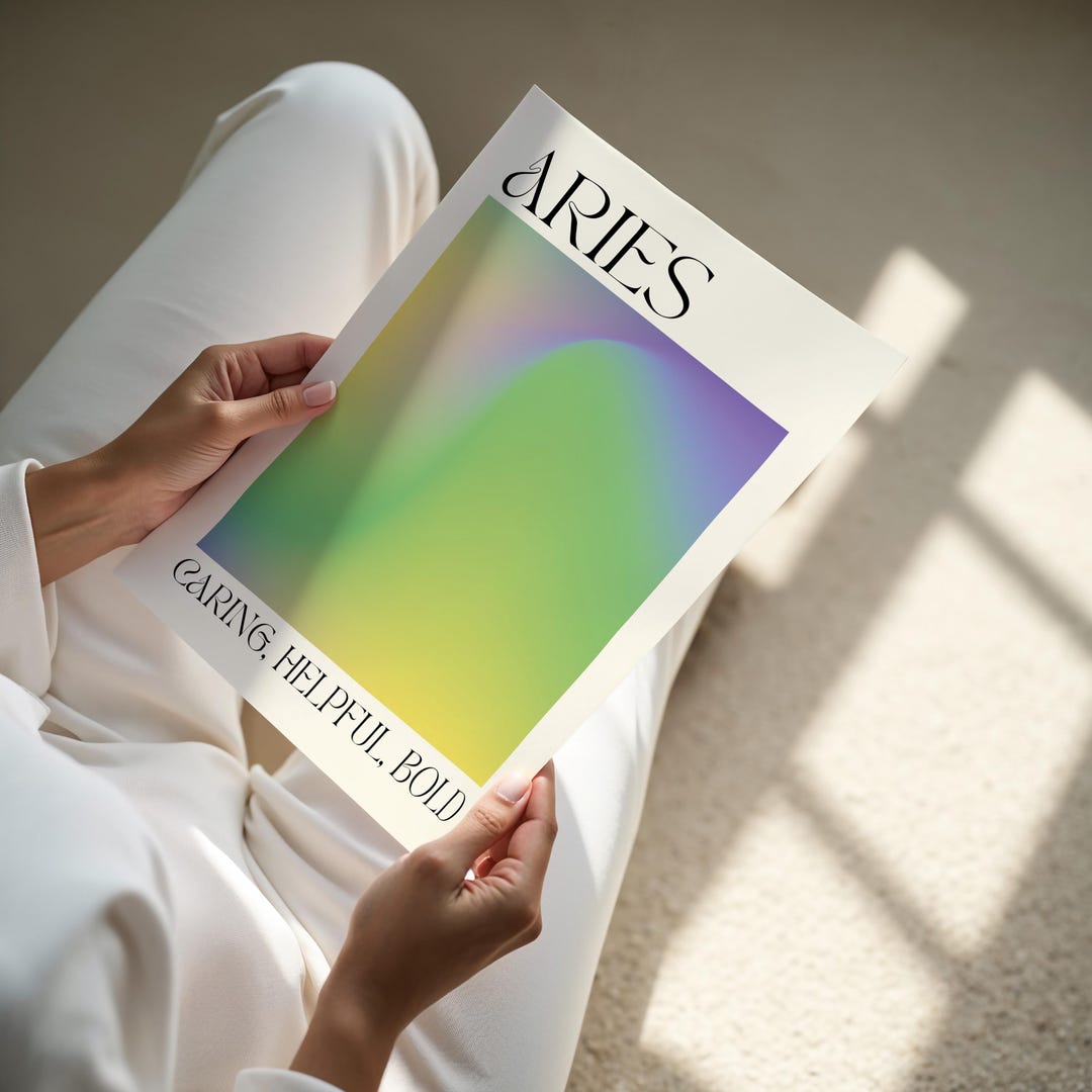 Aries Zodiac Sign Wall Art Gradient Aura Retro Art Pastel Aries Zodiac ...