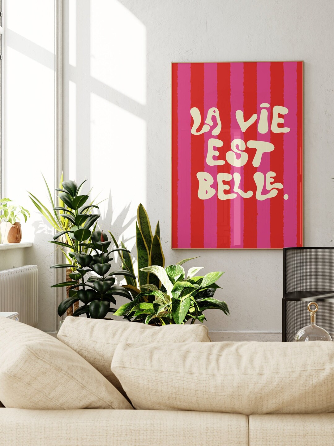La Vie Este Belle Wall Art Print, Bold Bright Print, Modern Typography ...