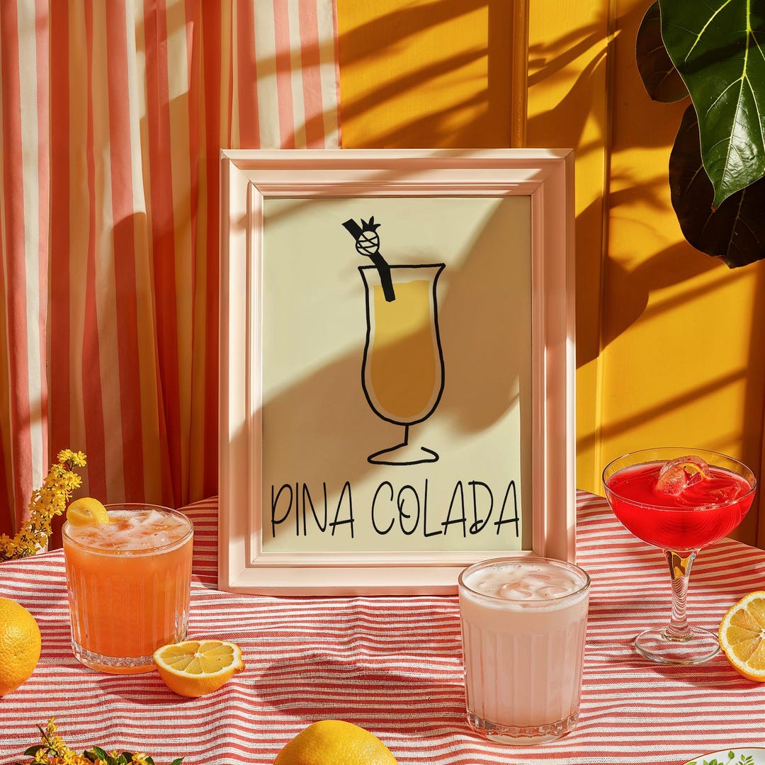 Pina Colada Cocktail Print, Rum Cocktail Wall Art, Colourful Retro ...
