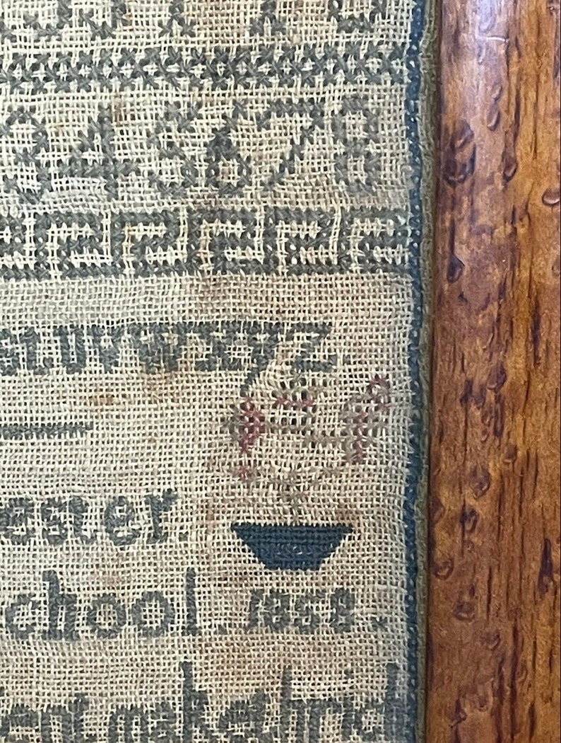19th Century Antique Alphabet Sampler in Frame Dated 1858 Blindley ...