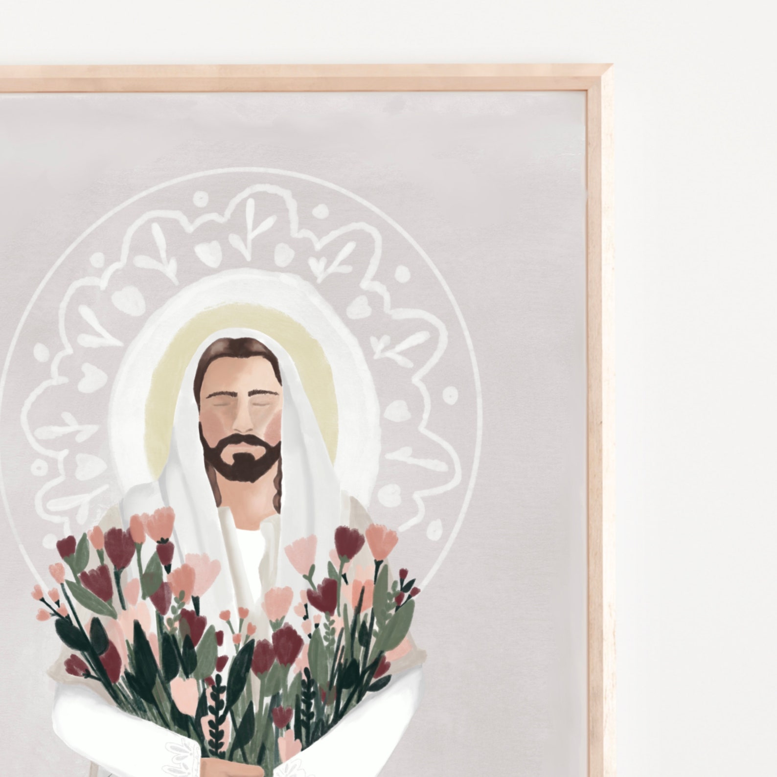 Jesus Christ Savior Flowers Halo Digital Print Floral Art - Etsy