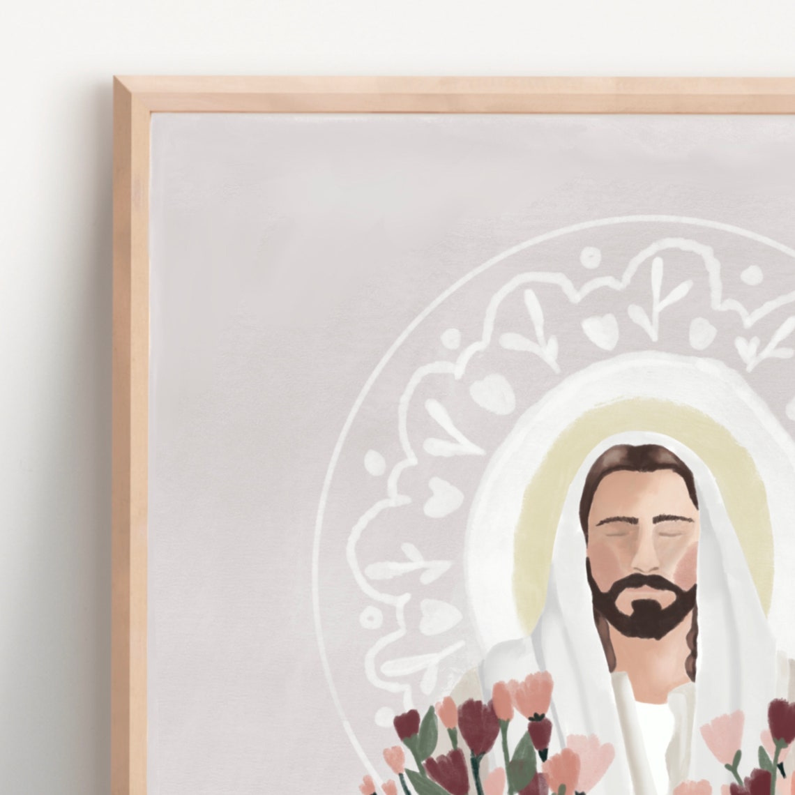 Jesus Christ Savior Flowers Halo Digital Print Floral Art - Etsy