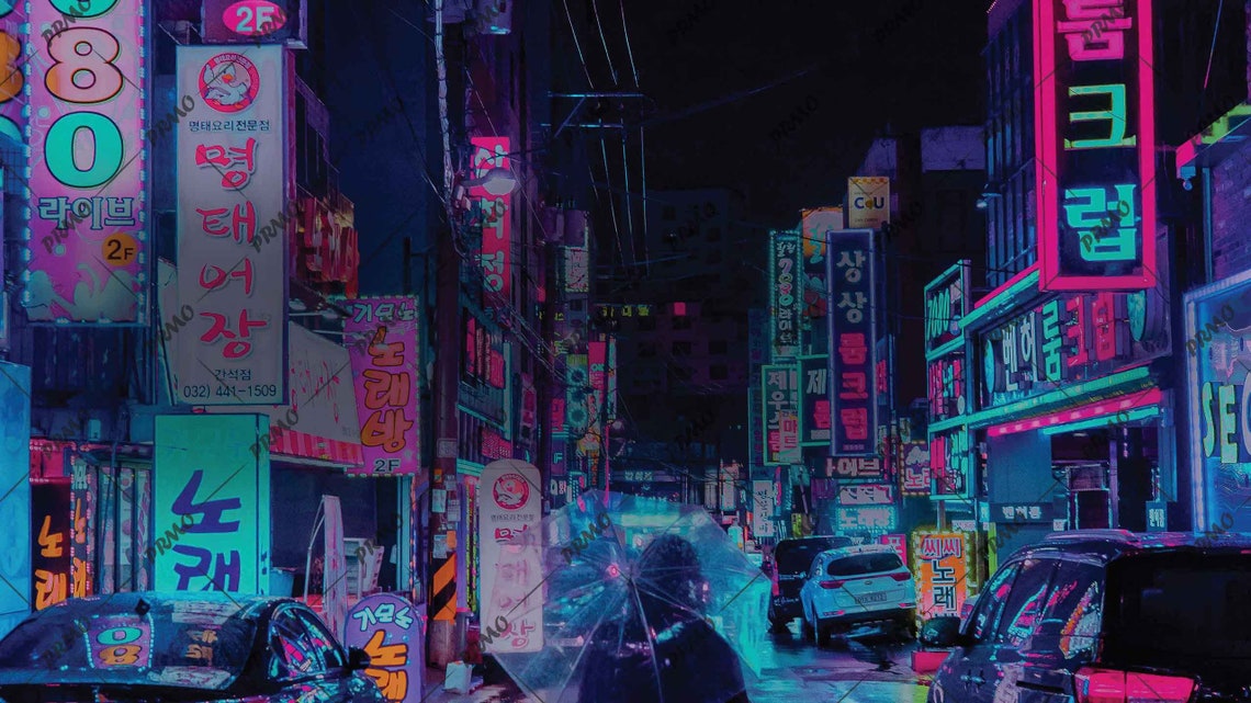 Asian Cyberpunk Neon City | Modern Digital Art | Urban Street Night ...