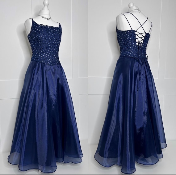 Vintage prom dress, retro graduation, Y2K blue/navy c… - Gem