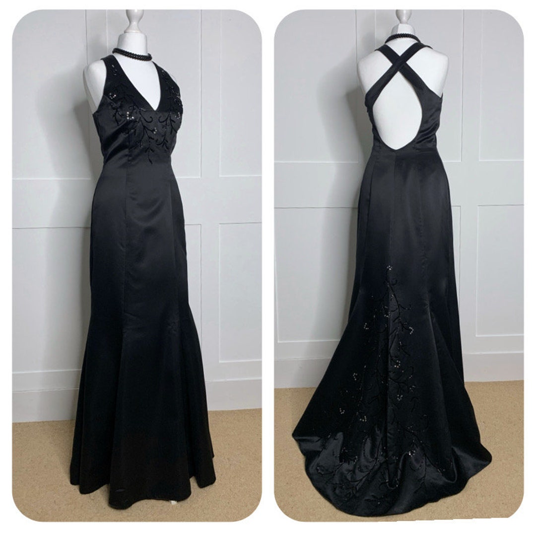 Vintage, 1990s Prom Dress, Retro Black Beaded, Evening, Formal, Cruise ...