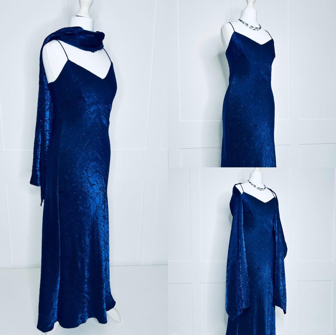 Vintage Prom Dress, Retro 1990s Blue Slip Dress, Evening, Formal, Party ...