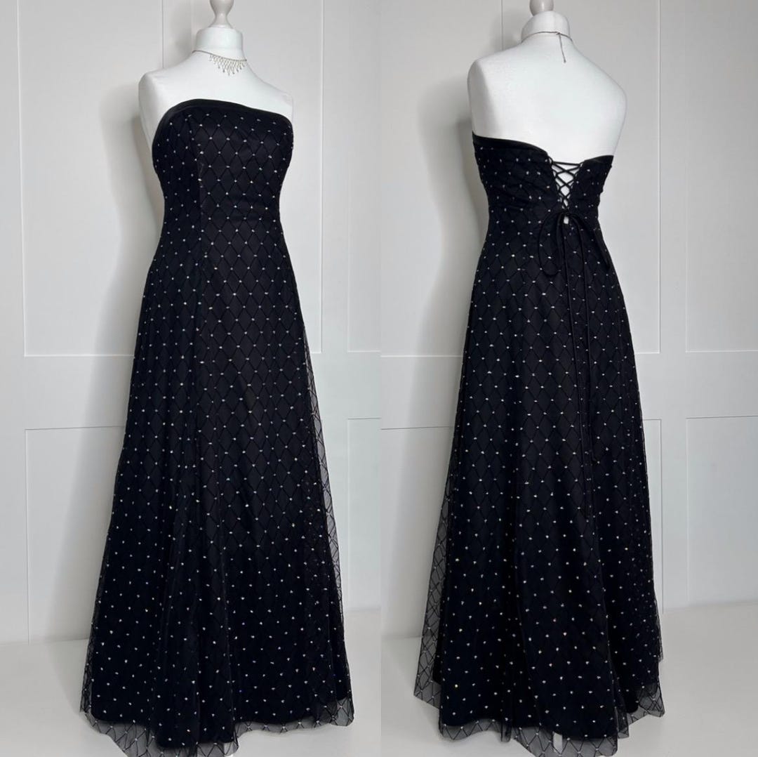 Vintage Prom Dress, Retro Graduation, 1990s Black Strapless, Evening ...