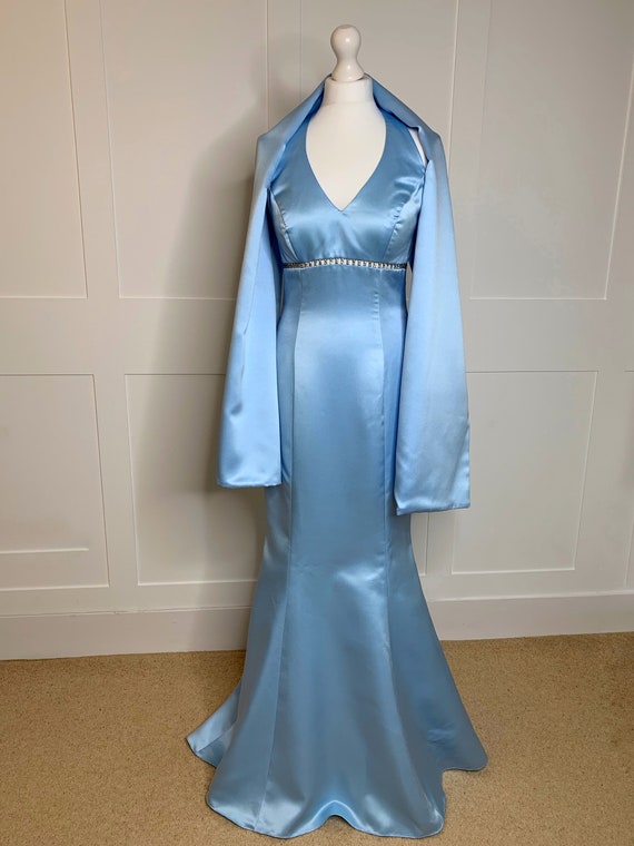Vintage, retro Y2K satin baby blue halterneck evening… - Gem
