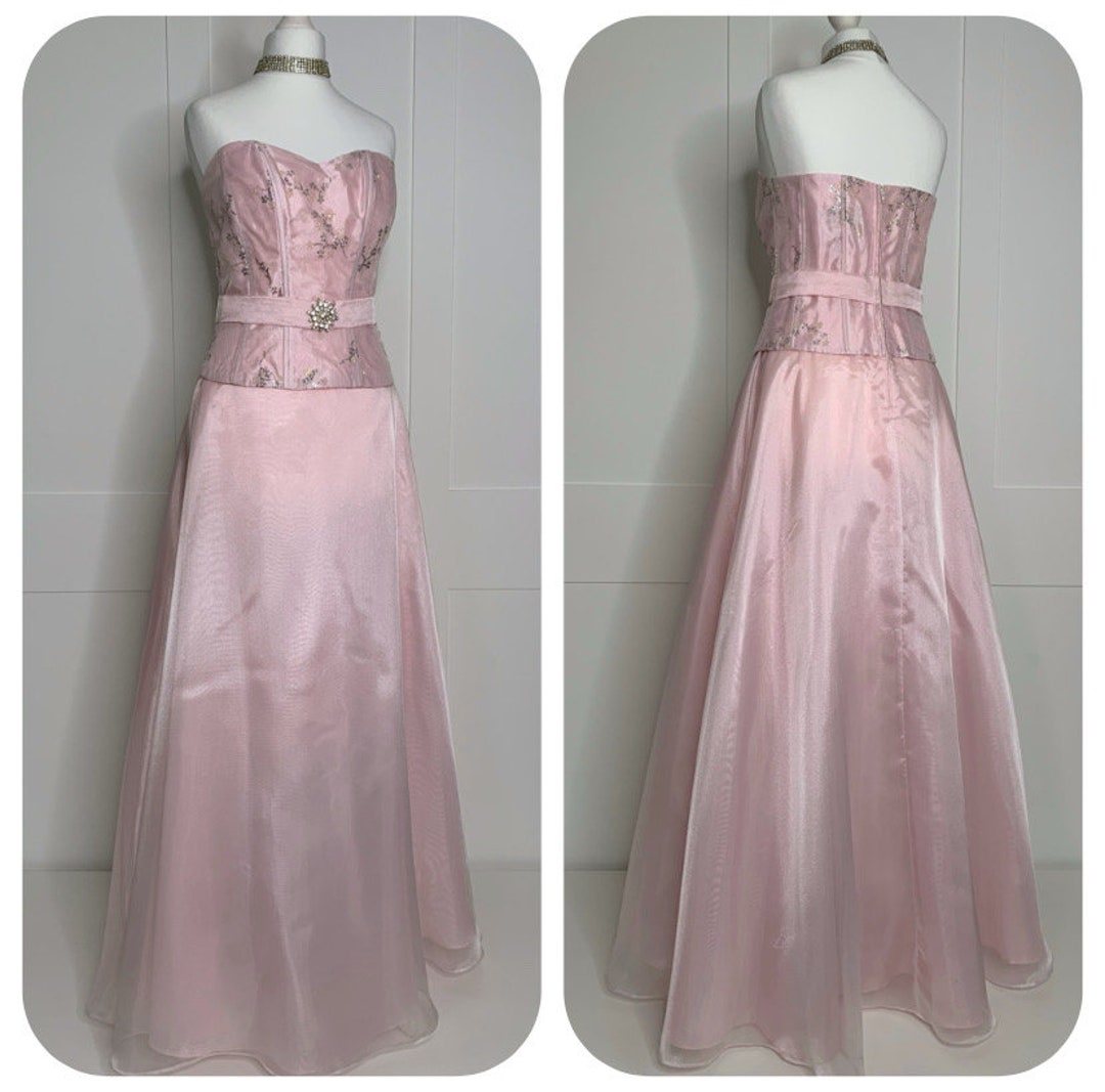 Vintage Prom Dress, Retro 1990s Strapless Pink Organza, Evening, Formal ...